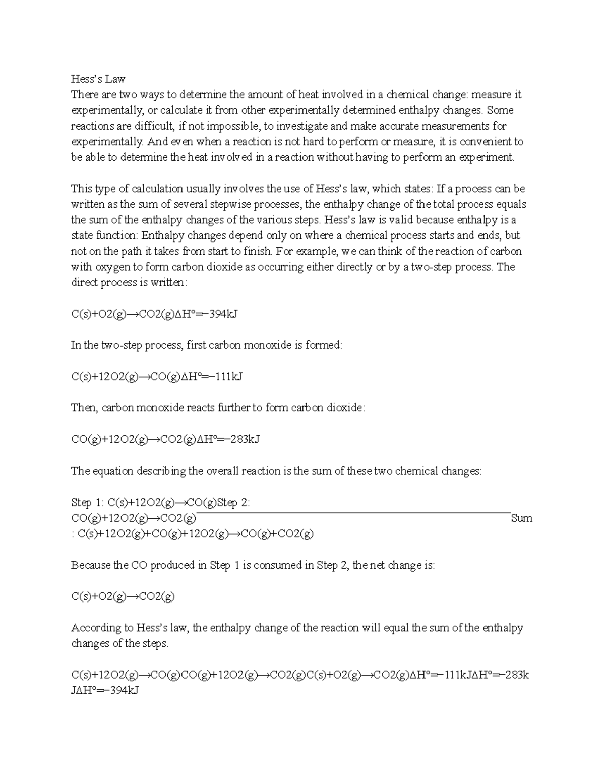 CHEM 101 Hess Law - These are Dr. McLure's lecture notes for one of the ...