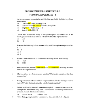 Chapter 7 tutorial answers - SOF108 COMPUTER ARCHITECTURE SESSION: September 2019 TUTORIAL 7 ...
