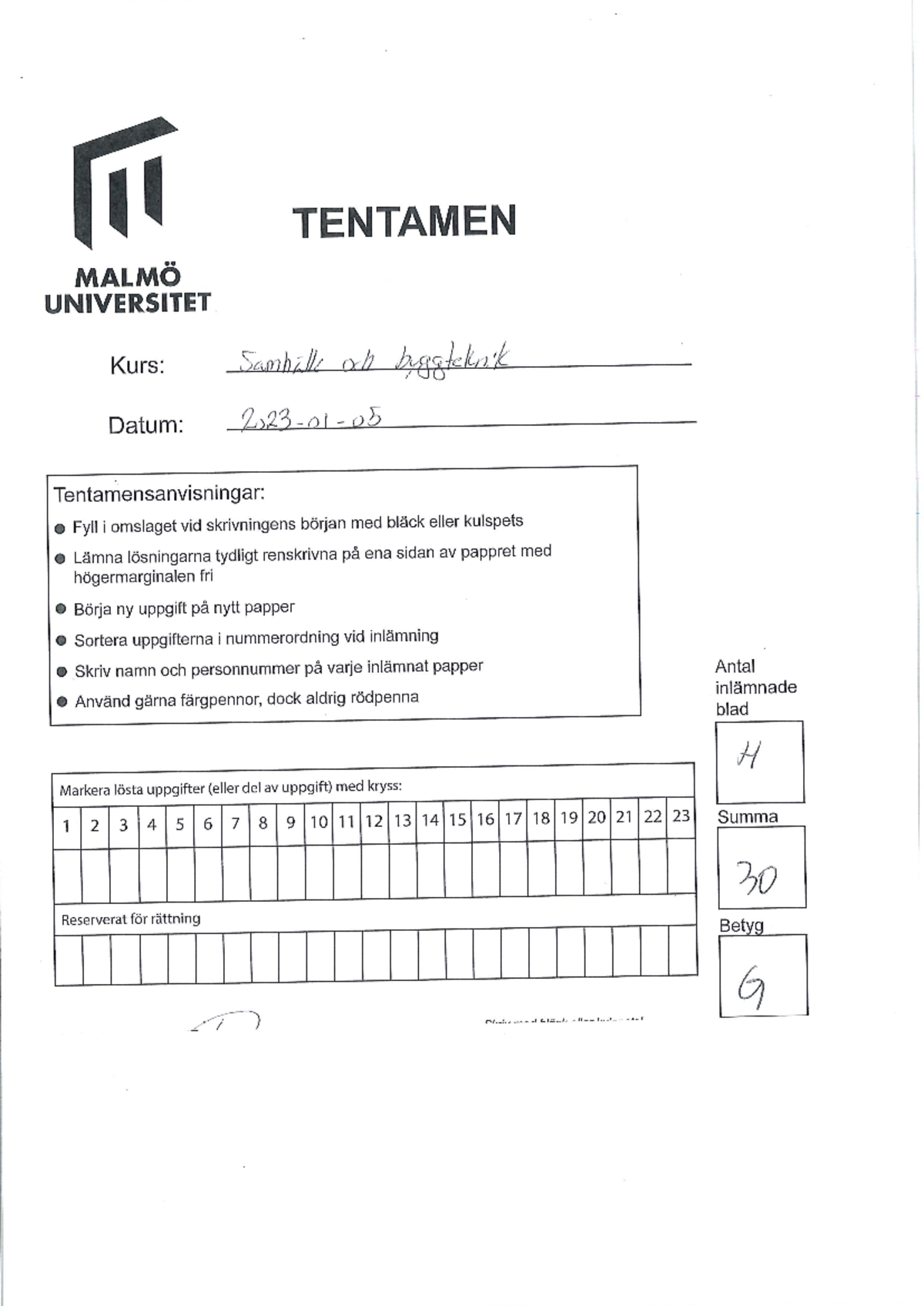 Tenta i BG319A Samhällsbyggnad och ingenjörsarbete 230105 - TENTAMEN ...