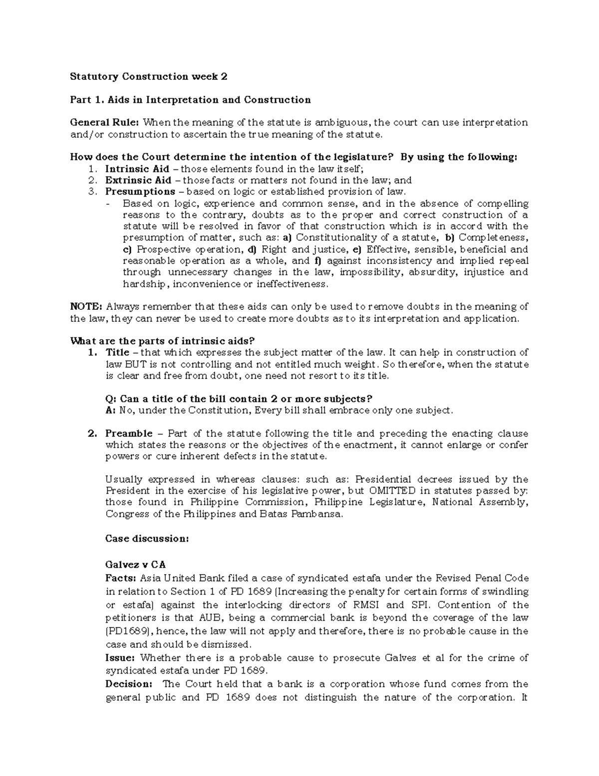 Statcon-week-2-pdf - Notes - Statutory Construction week 2 Part 1. Aids ...