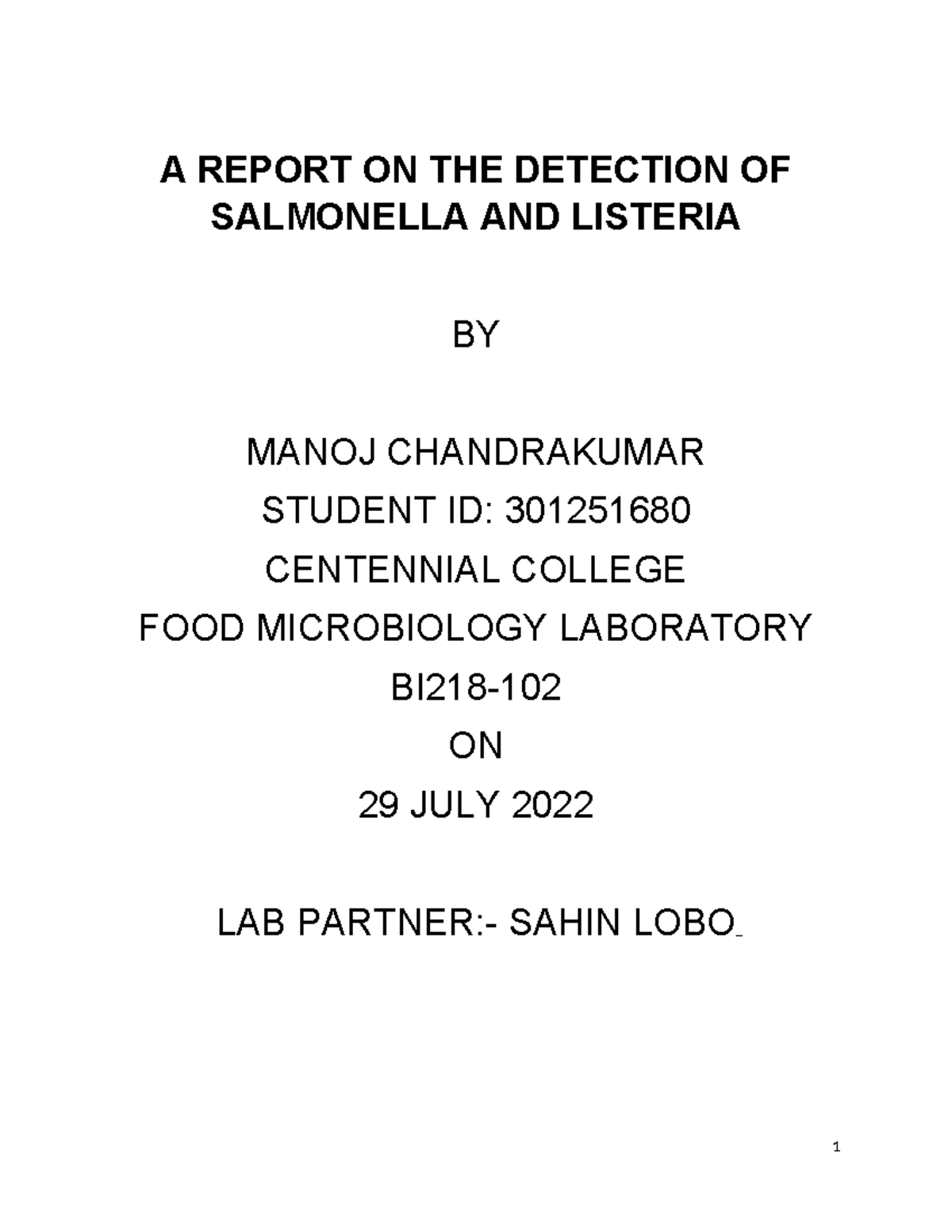 Food Microbiology Report Manoj Chandrakumar 301251680 - A REPORT ON THE ...