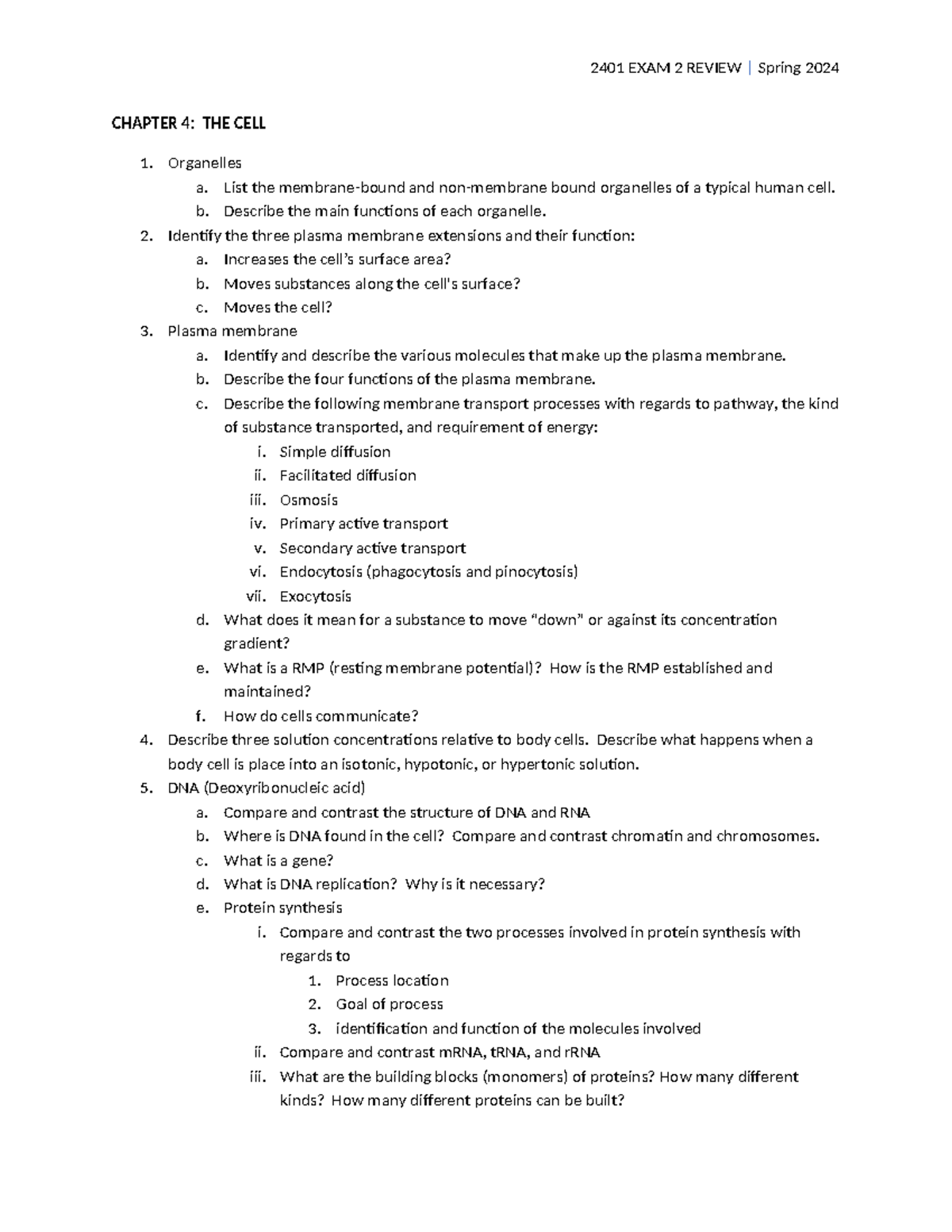 2401 EXAM 2 Review-Spring 2024 - 2401 EXAM 2 REVIEW | Spring 2024 ...