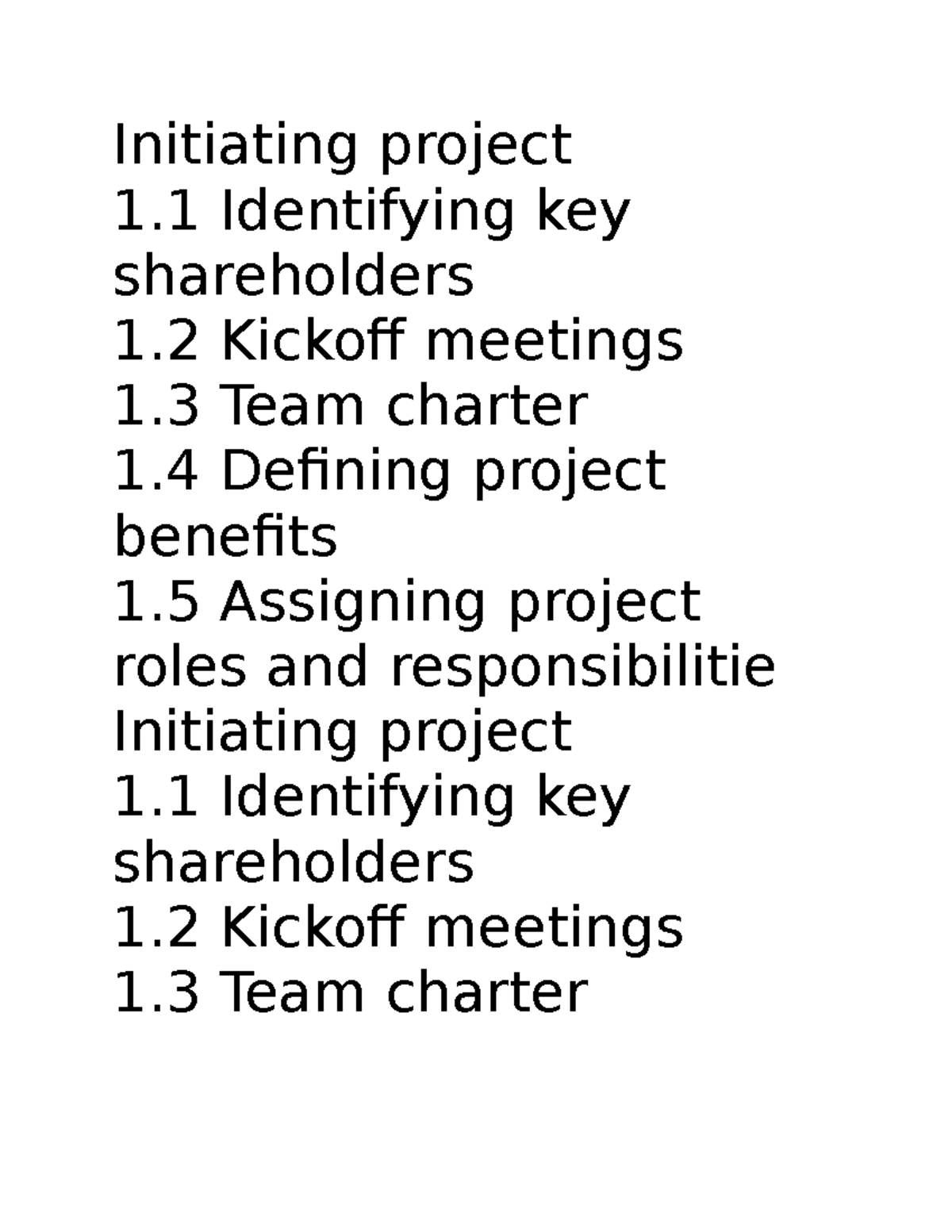 Work breakdown structure - Initiating project 1 Identifying key ...