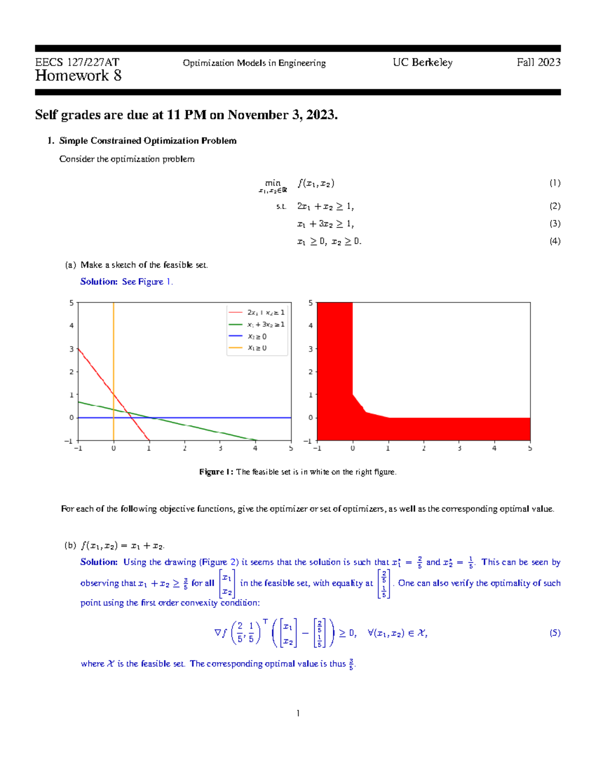 Hw08 Sol Hw Assignment Eecs 127227at Optimization Models In Engineering Uc Berkeley Fall