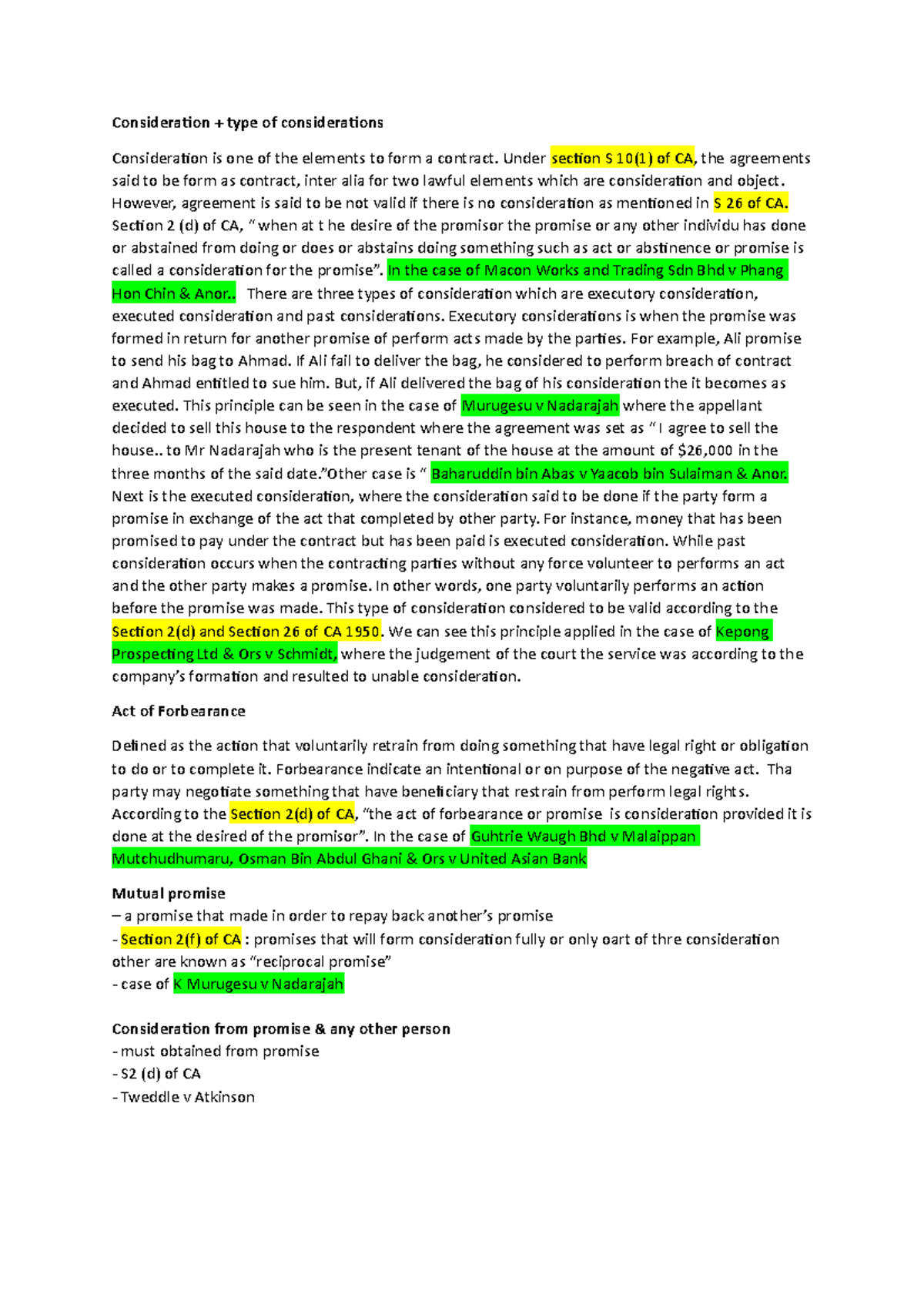 Consideration in contract law 1 - Contract Law I - MMU - Studocu