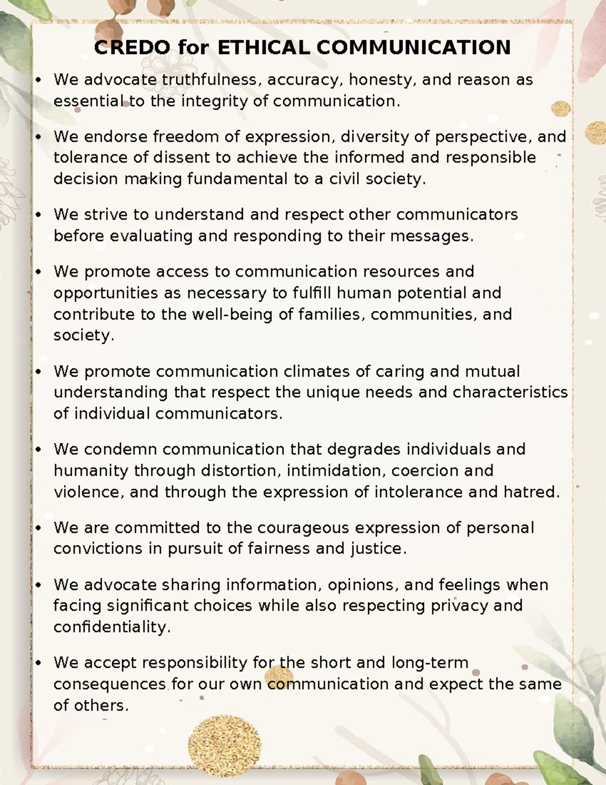 Credo for Ethical Communication - CREDO for ETHICAL COMMUNICATION We ...