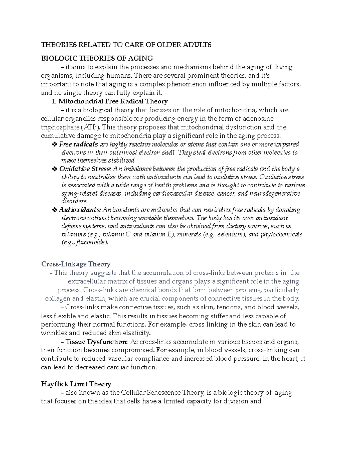 Theories OF Aging - Gerontologic Nursing - THEORIES RELATED TO CARE OF ...