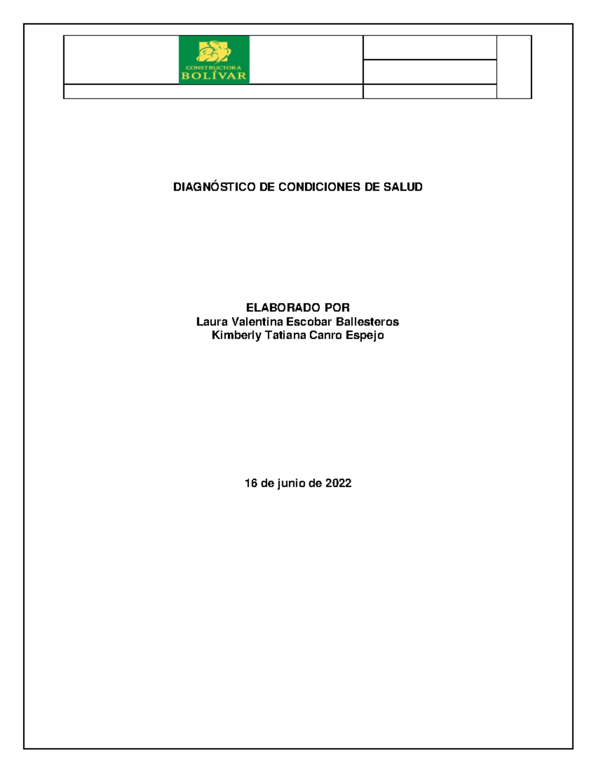 Informe Diagnóstico Condiciones DE Salud - DIAGNÓSTICO DE CONDICIONES ...