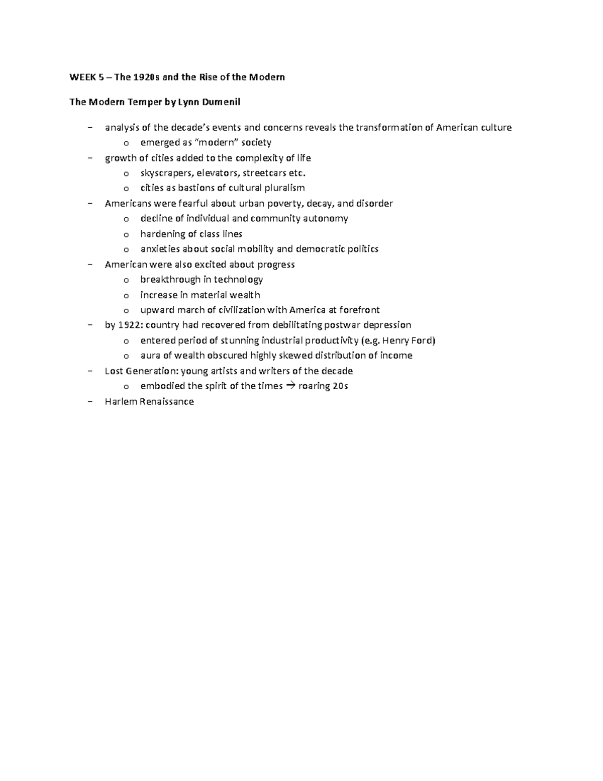 Lecture 20th Century US History Week 5 The 1920s - Lecture American ...