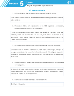 Modulo 5 Semana 4 Proyecto Integrador - Prepa en Línea - SEP - Studocu