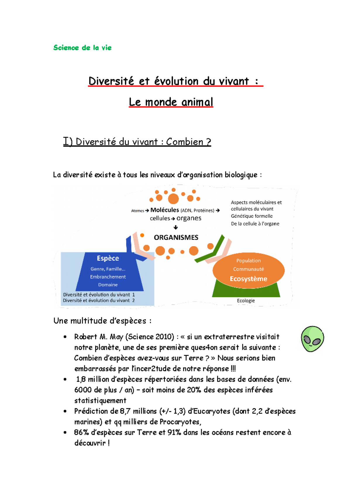 Cours DE le monde animal - Science de la vie Diversité et évolution du ...