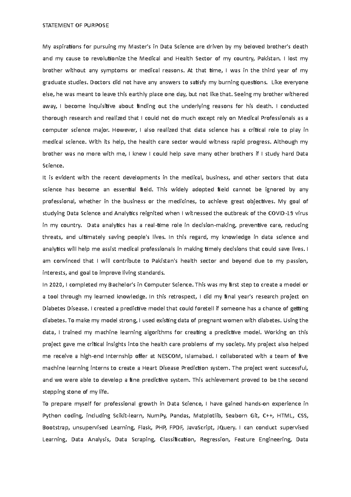 Jamal %20DATA%20 Science SOP - STATEMENT OF PURPOSE My aspirations for ...