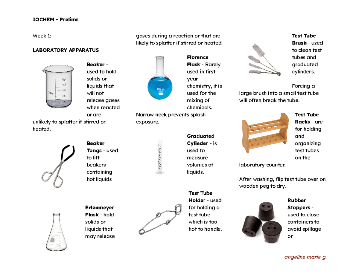 CHEM Prelims - : D : D - Week 1: LABORATORY APPARATUS Beaker - used to ...