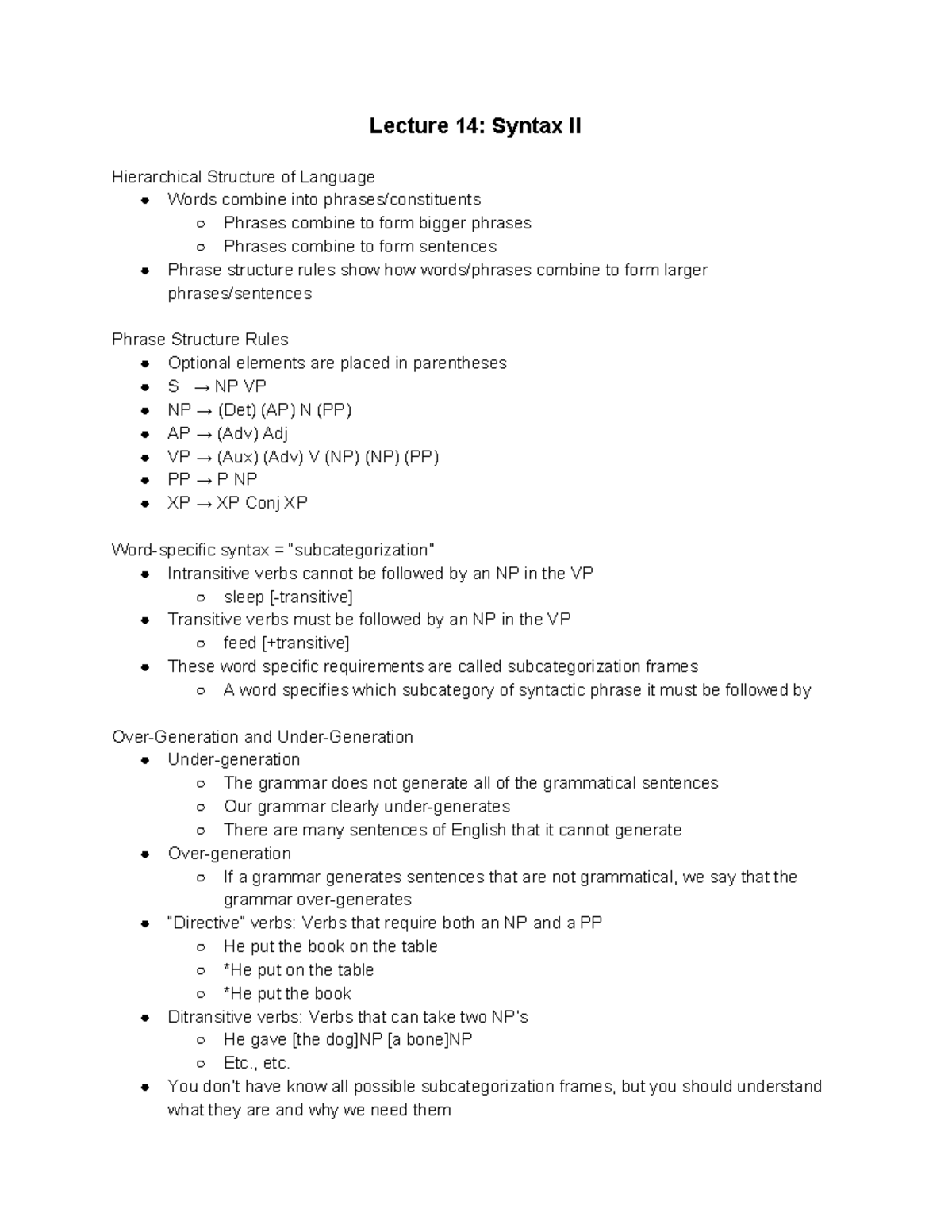 Intro To Linguistics Jelena Krivokapić Lecture 14 Syntax Ii Lecture 14 Syntax Ii