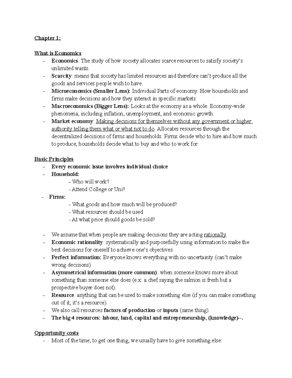 Chater 1 microeconmis - Lecture notes 1 - Chapter 1: What is Economics ...