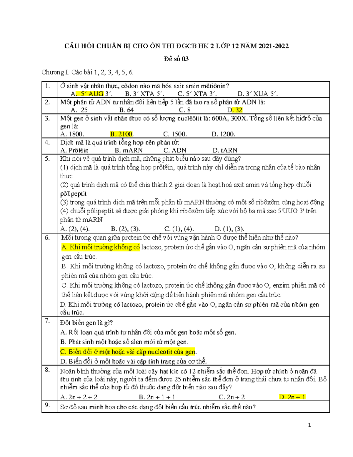 Cau hoi on thi DGCB HK2 cho cac lop 12 Đề số 03 Đề - CÂU HỎI CHUẨN BỊ CHO ÔN THI ĐGCB HK 2 LỚP ...