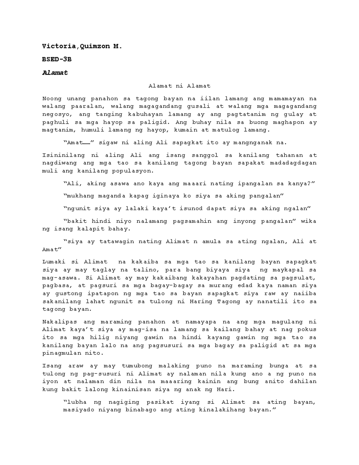 Victoria,Alamat - aldrin - Victoria,Quimzon M. BSED-3B Alamat Alamat ni ...