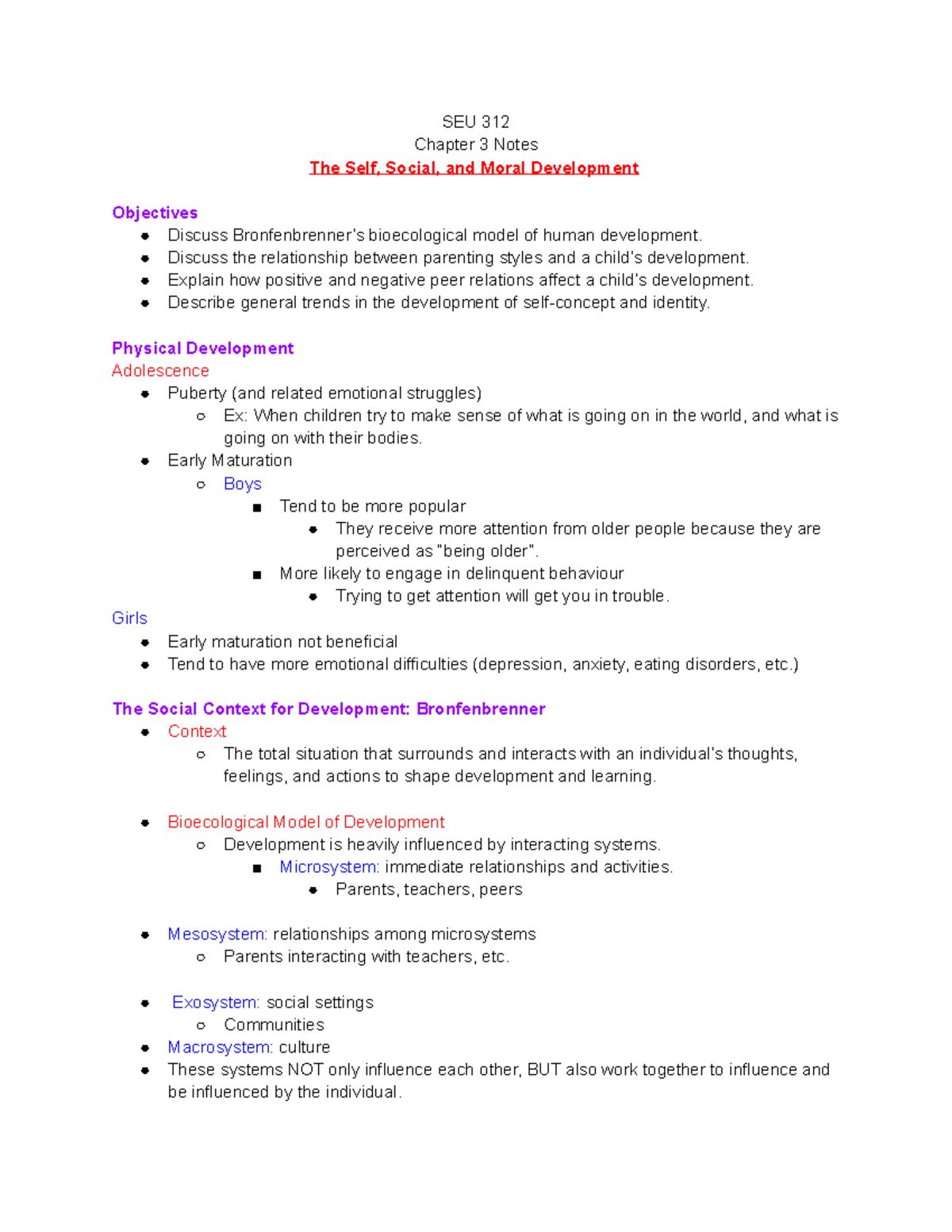 SEU 312- Chapter 3 Notes - SEU 312 Chapter 3 Notes The Self, Social ...