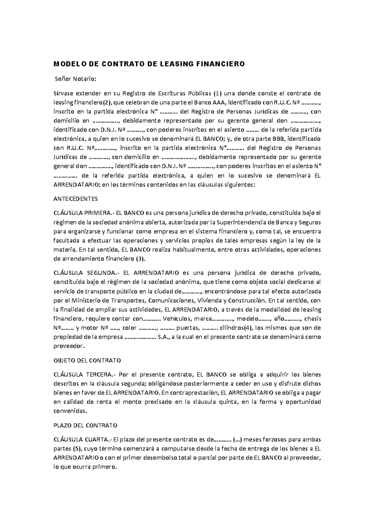 S07 s1 Modelo DE Contrato DE Leasing Financiero - MODELO DE CONTRATO DE ...
