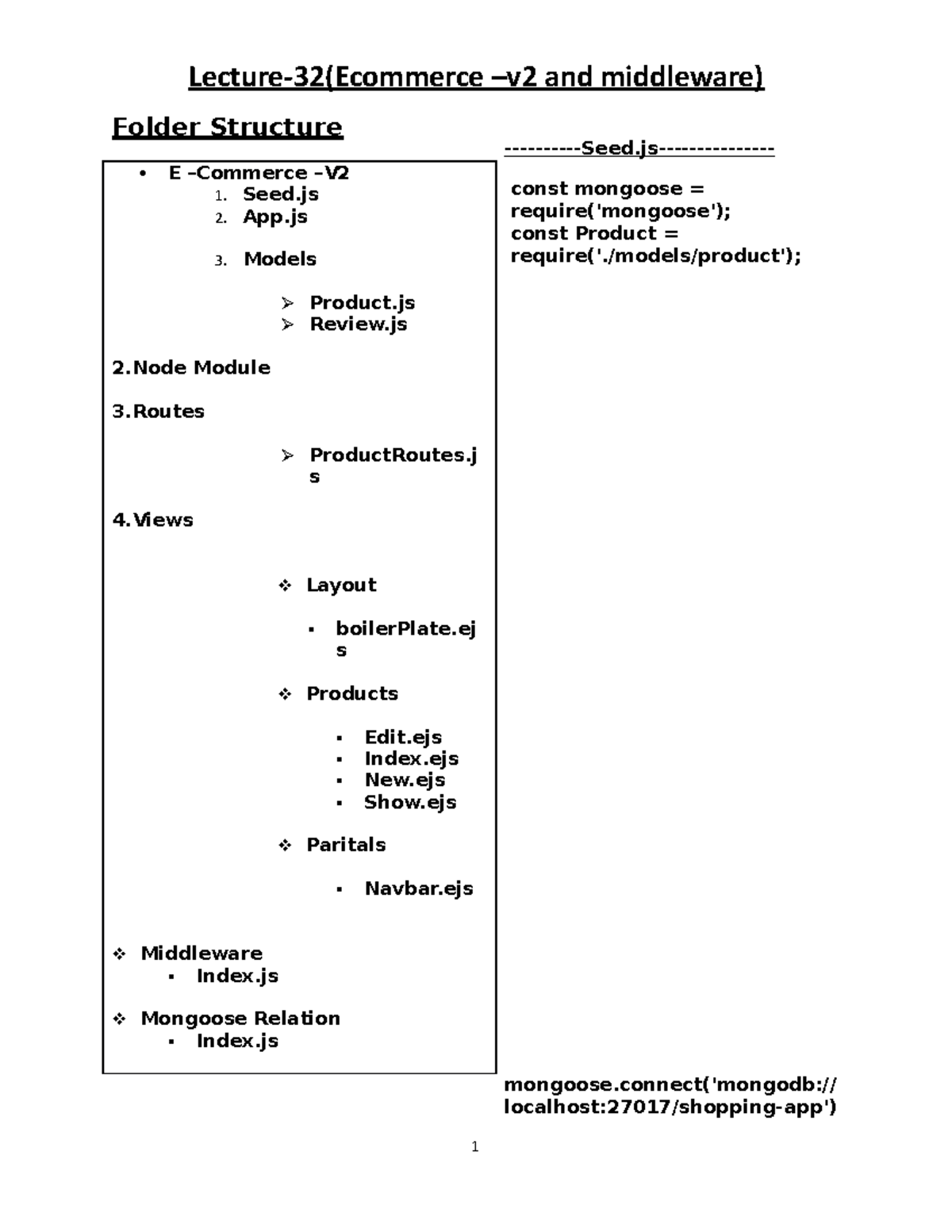 Lecture-32 - Lecture notes 32 - Folder Structure -Seed- const mongoose ...