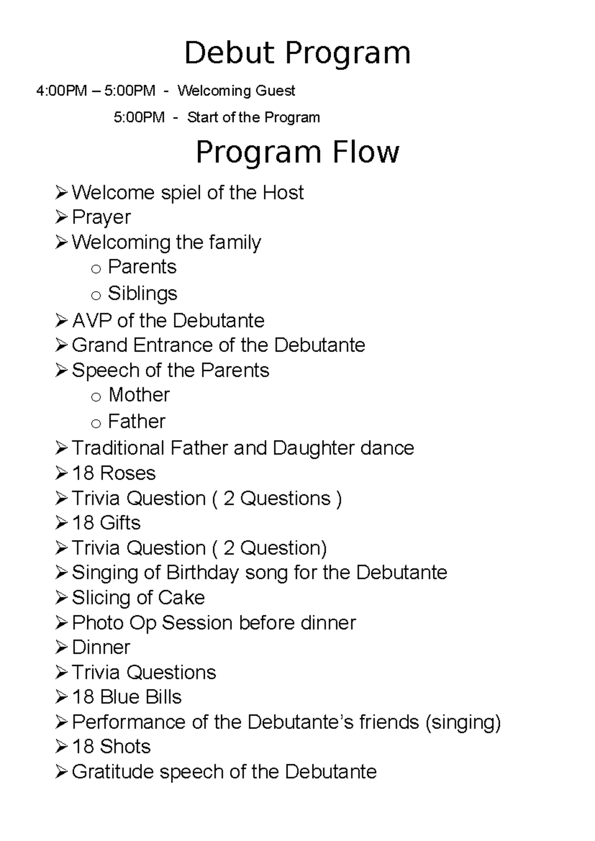 Debut-Program - Debut Program 4:00PM – 5:00PM - Welcoming Guest 5:00PM ...