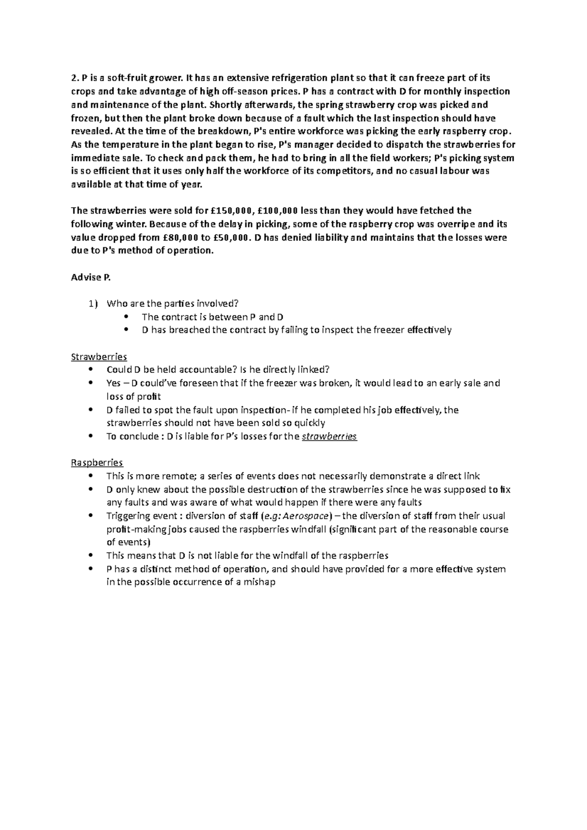 Contract Tutorial Problem Question - Damages (2) - 2. P is a soft-fruit ...