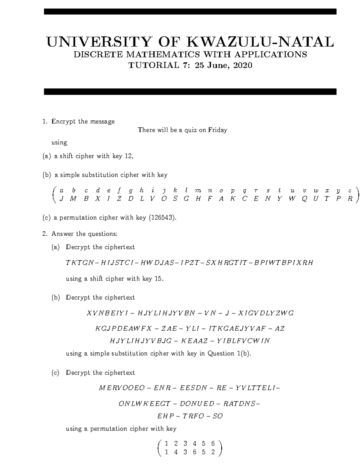 Math236 TUT7 MATH236 - Discrete Mathemtatics with Applications Tutorial Tut UKZN Lecture Slides ...