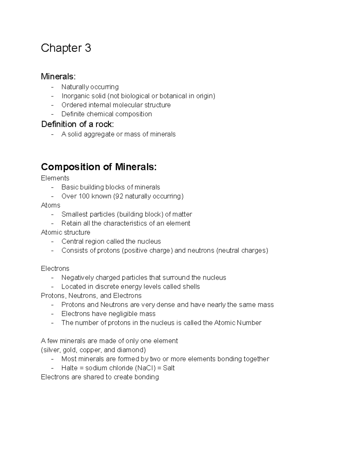 Geology Notes Chapter 3 Minerals - Chapter 3 Minerals: Naturally ...