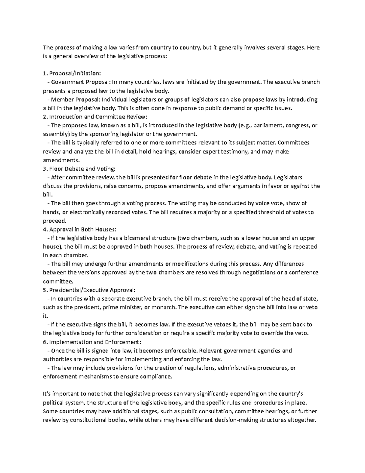 The process of making a law - Here is a general overview of the ...