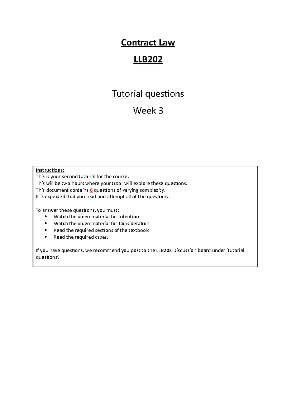 2022 Llb202 Week 3 Tutorial Questions Contract Law Llb Tutorial Questions Week 3 Instructions