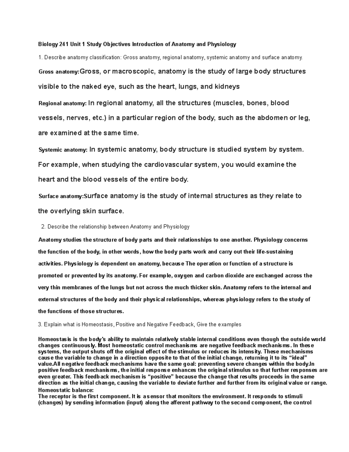 BIOL241 Exam 1 Study Guide - Biology 241 Unit 1 Study Objectives ...