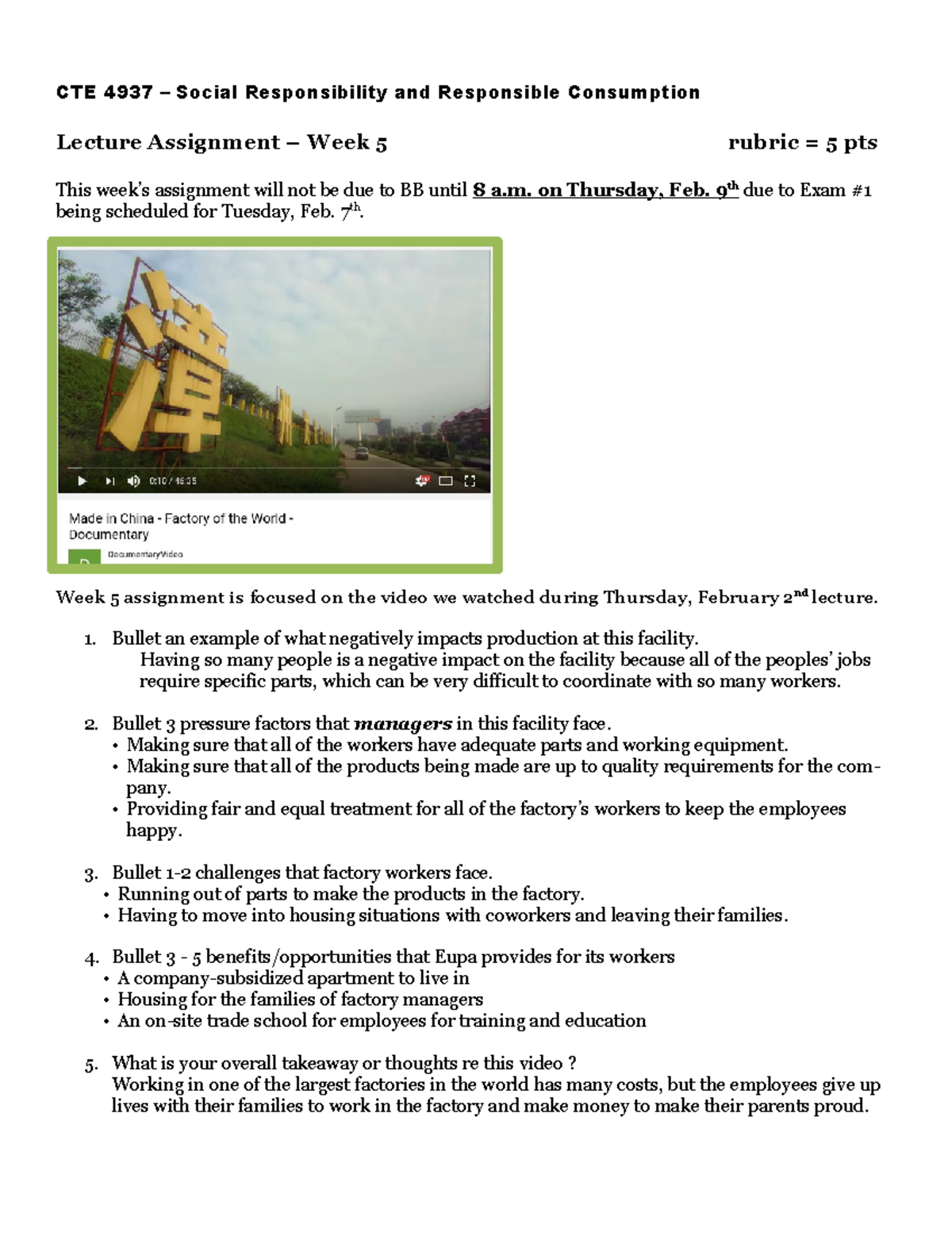 assignment number 5 - CTE 4937 Social Responsibility and Responsible ...