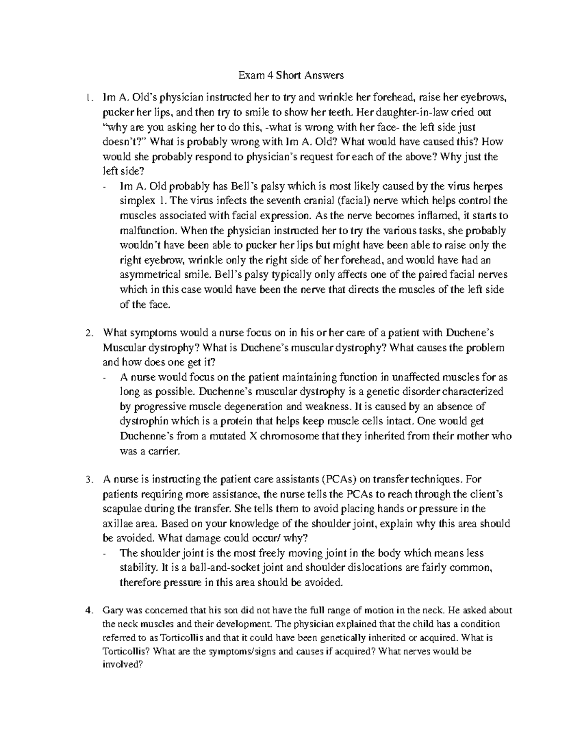 Exam 4 short answer - Exam 4 Short Answers 1. Im A. Old’s physician ...