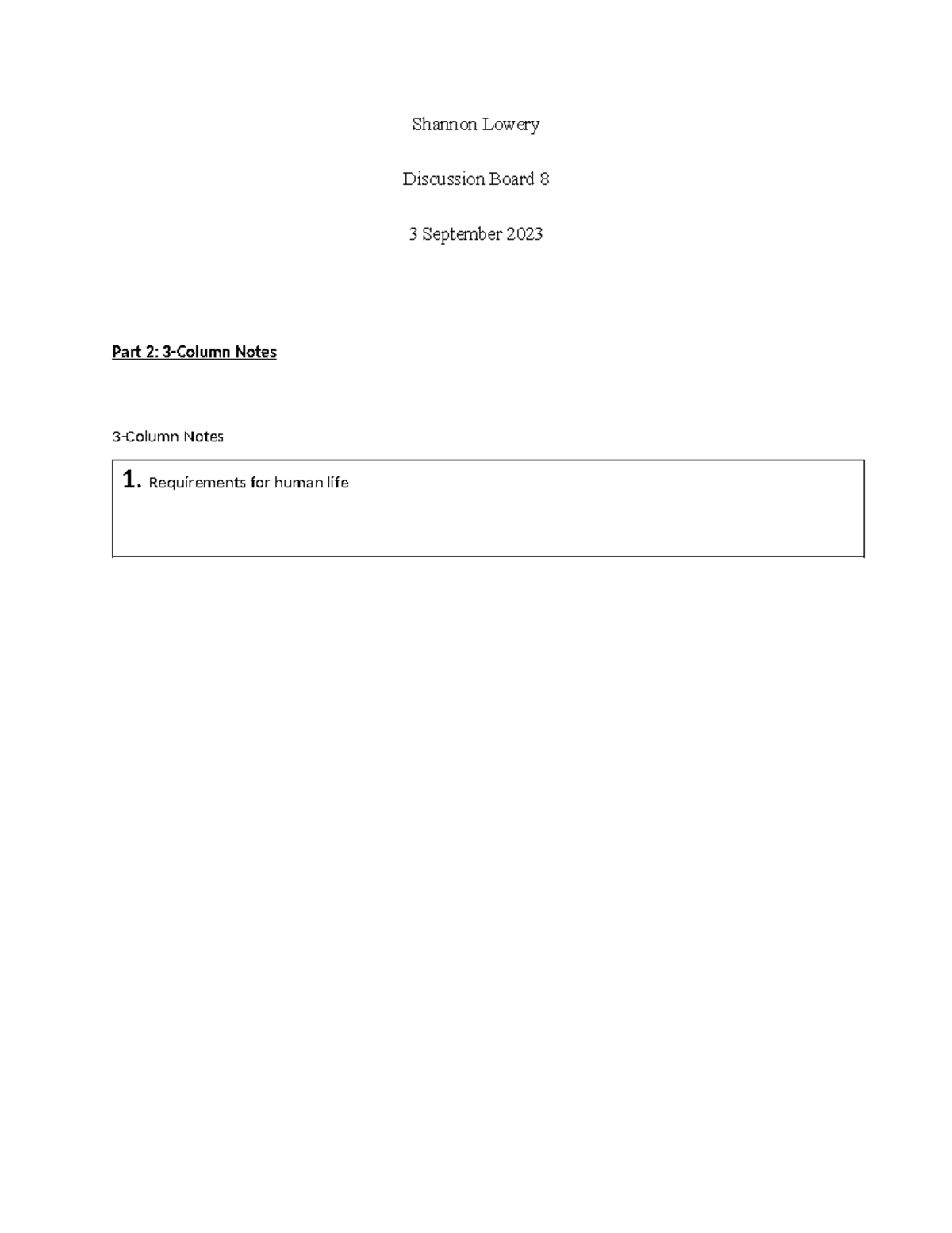 3-column Note Template 3 Sept 2023 - Shannon Lowery Discussion Board 8 ...