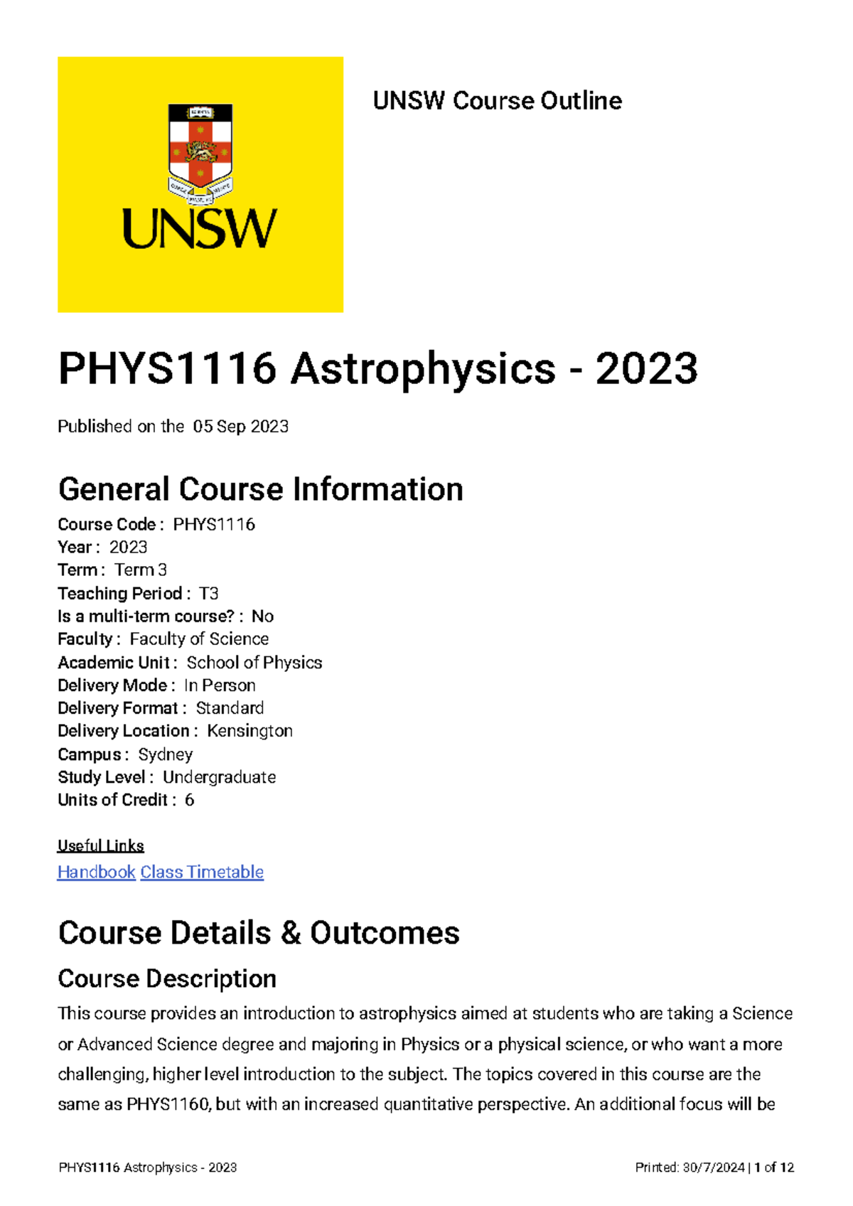 PHYS1116 syllabus - UNSW Course Outline PHYS1116 Astrophysics - 2023 ...