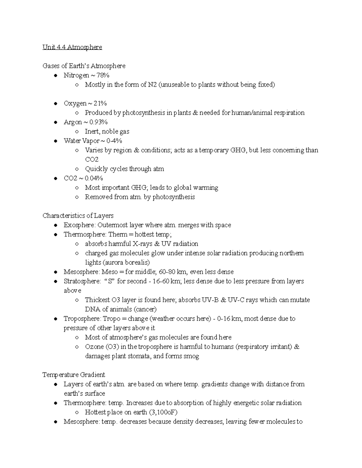 Copy of Unit 4.4 Atmosphere - Unit 4 Atmosphere Gases of Earth’s ...