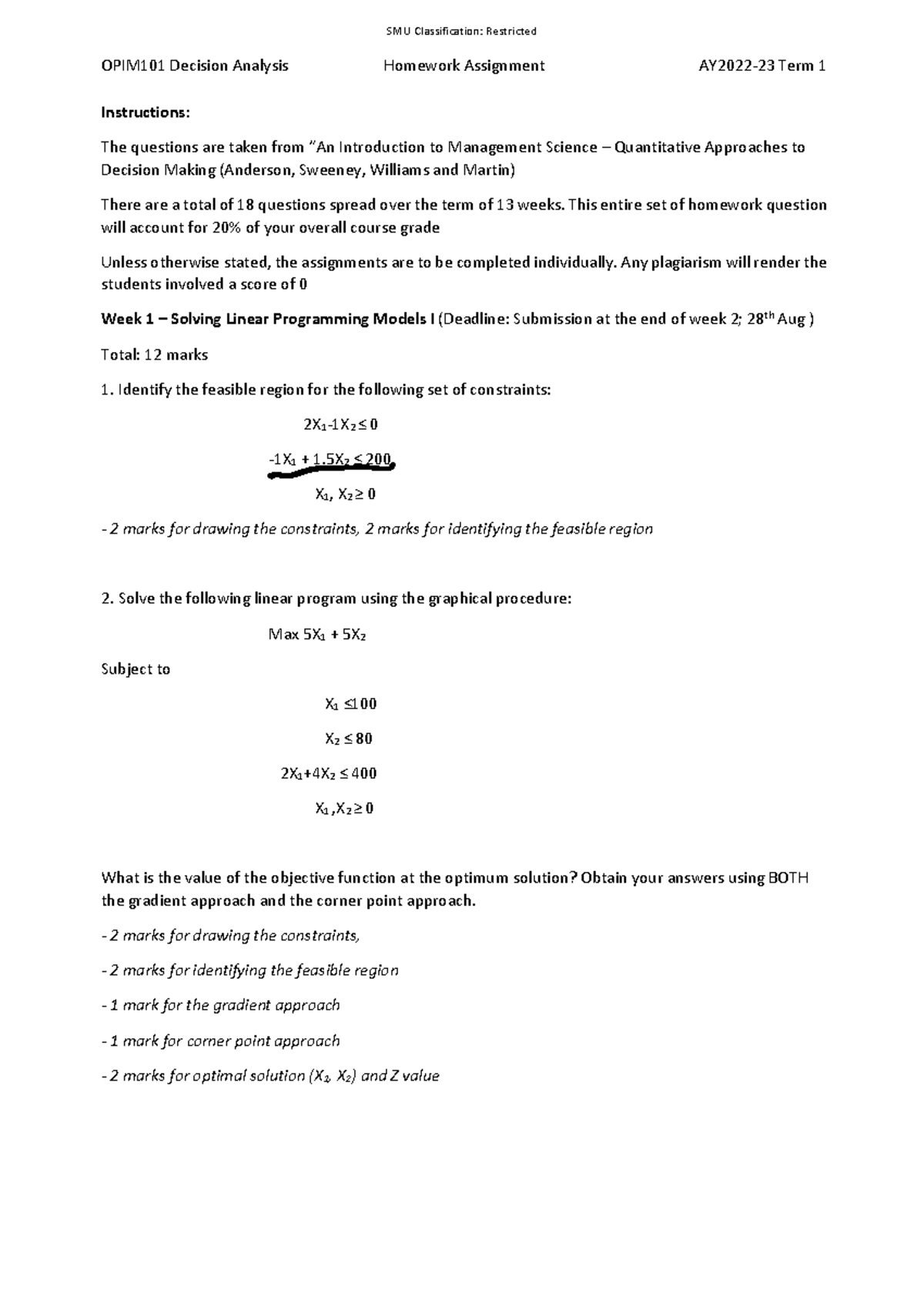 OPIM HW 1 PRACTICE - OPIM101 Decision Analysis Homework Assignment AY2022-23 Term 1 Instructions ...