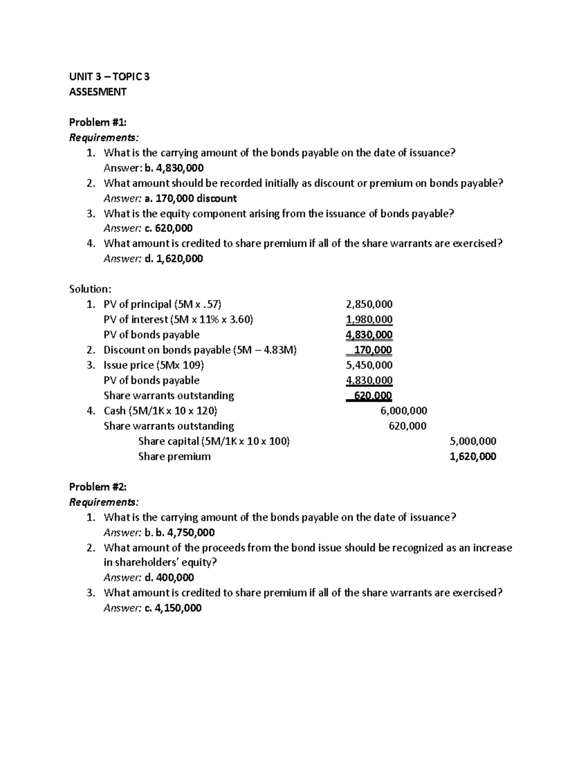 Montealto Unit3 Topic 3 Assessment - UNIT 3 TOPIC 3 ASSESMENT Problem ...