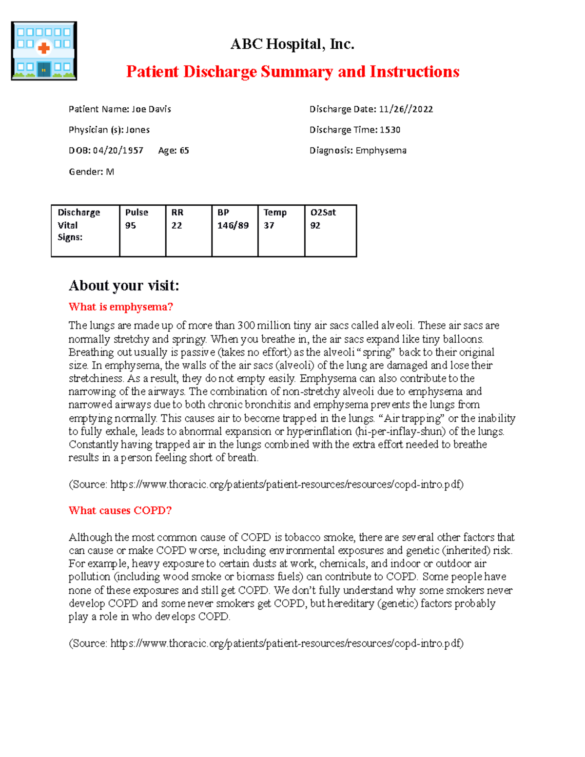 NSG 120 Patient Discharge and Education Handout SD - Patient Discharge ...