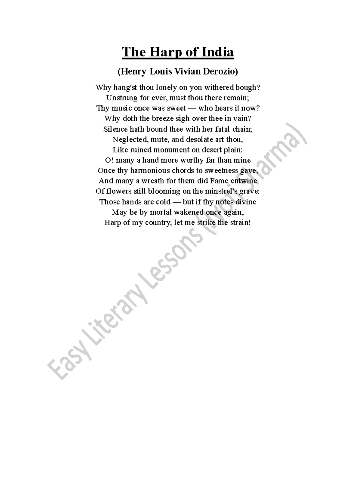 The Harp of India - English literature - The Harp of India (Henry Louis ...