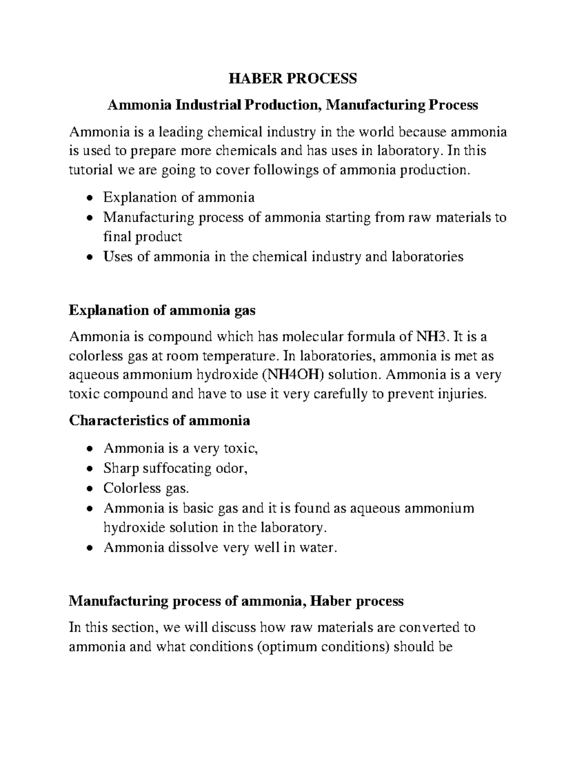 Haber proces- Ammonia Manufacturing - HABER PROCESS Ammonia Industrial ...