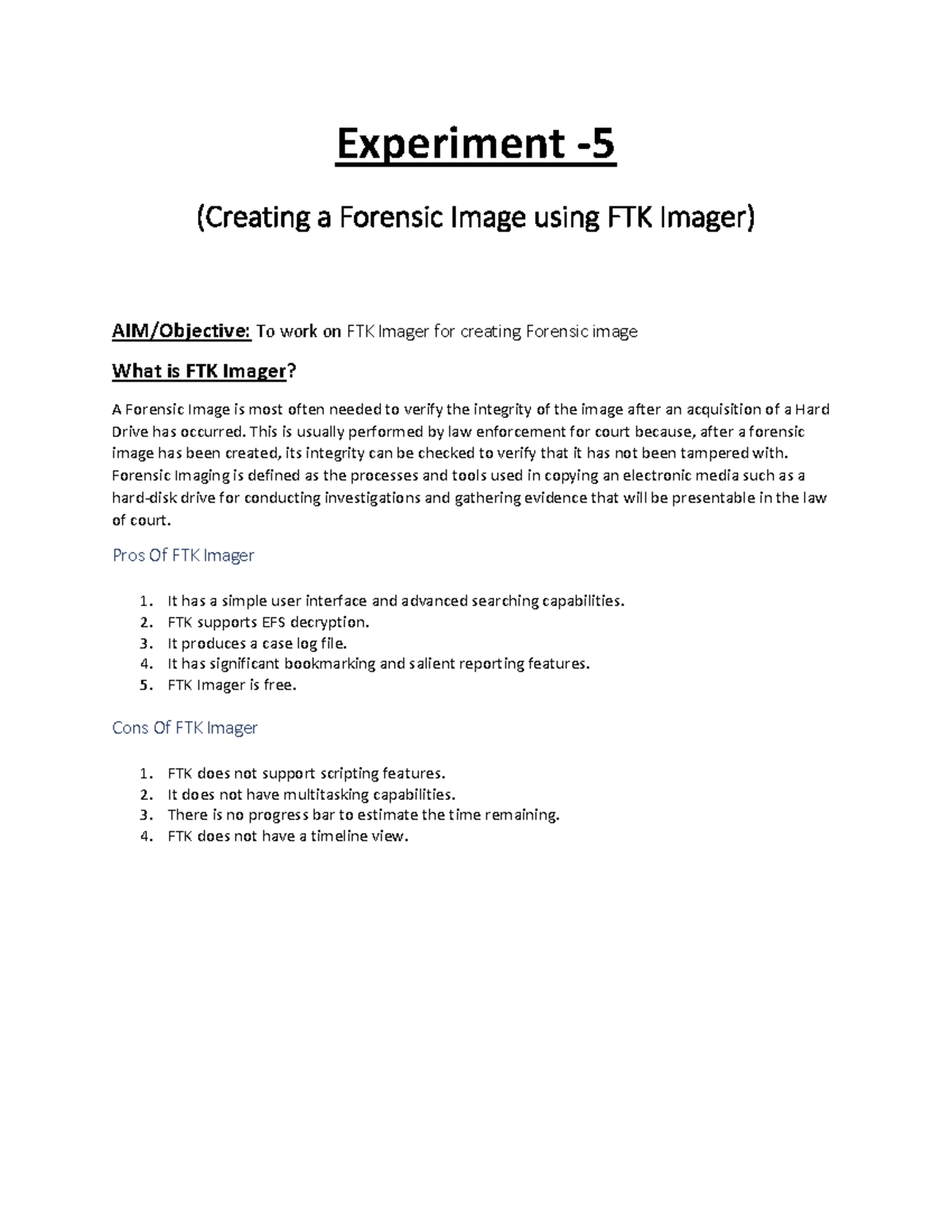 Experiment 5 Digital Forensic 500086172 - Experiment - (Creating a Forensic Image using FTK ...