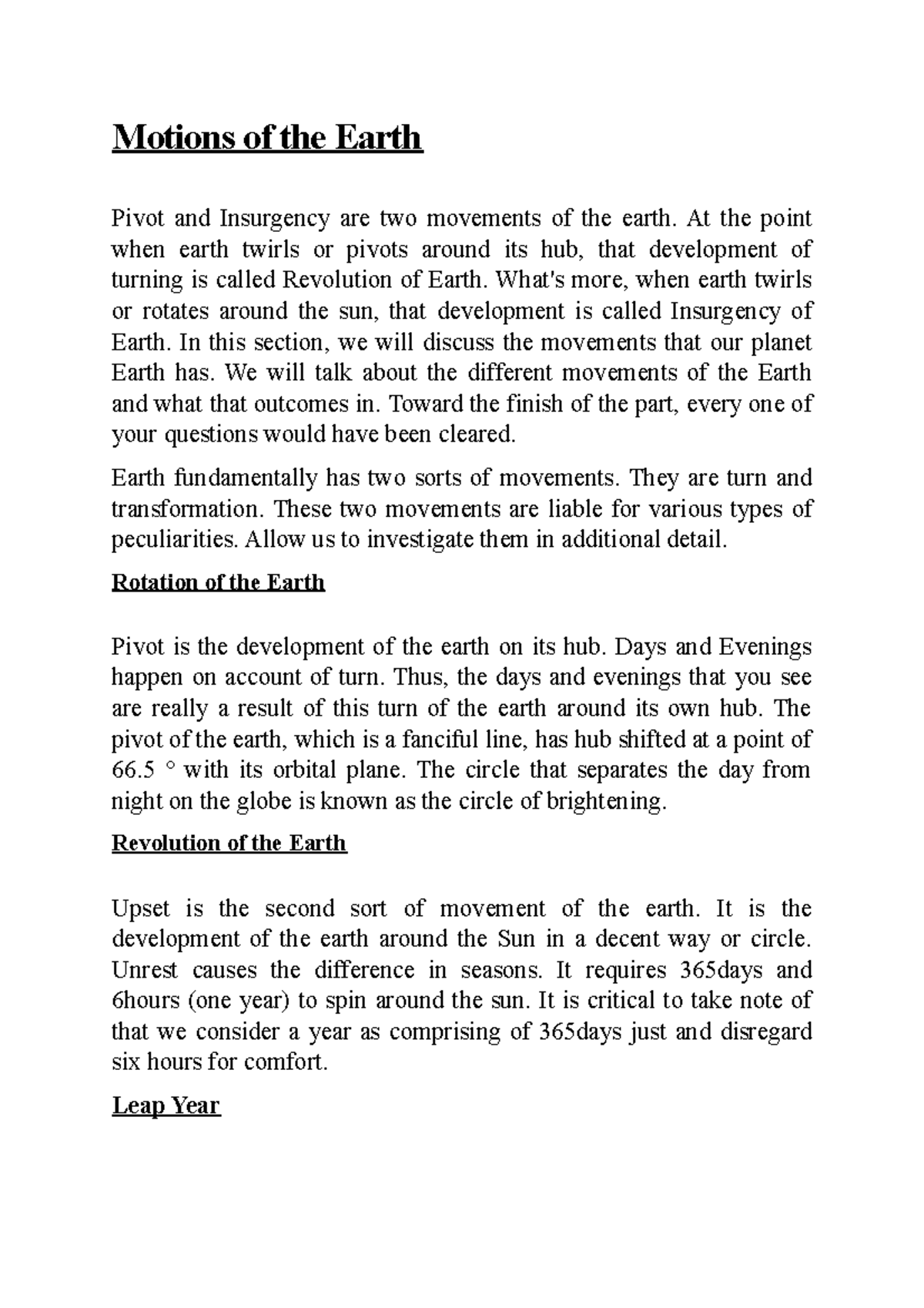 Motions of the Earth - Motions of the Earth Pivot and Insurgency are ...