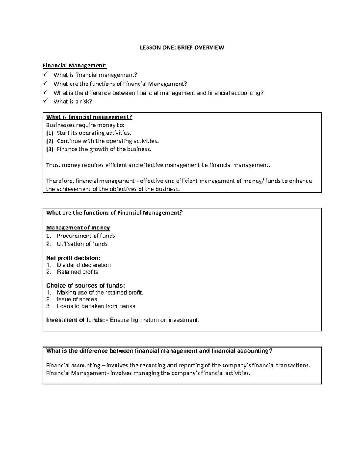 Lesson One brief overview - LESSON ONE: BRIEF OVERVIEW Financial ...