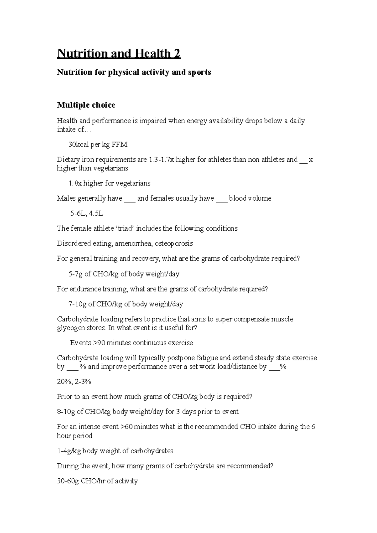 Sample/practice exam 7 October 2015, questions and answers - Nutrition ...