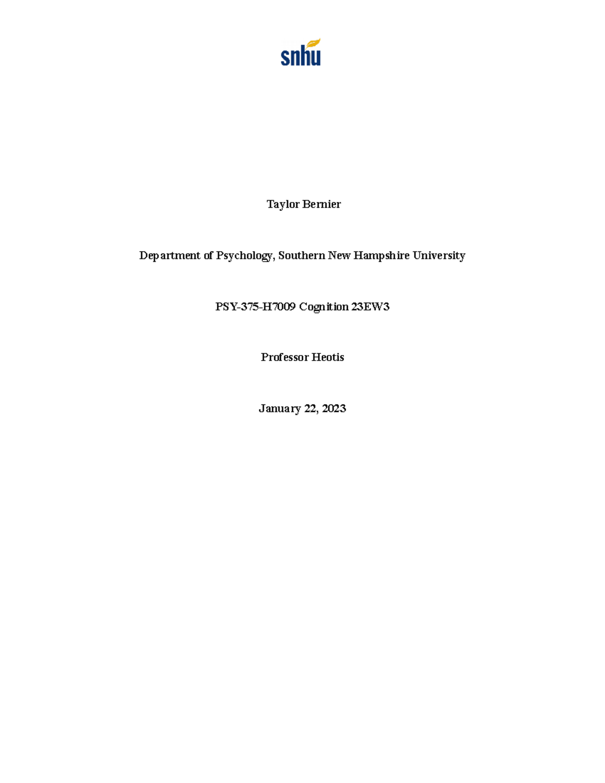 PSY 375 Project Two Template - grade A - Taylor Bernier Department of ...