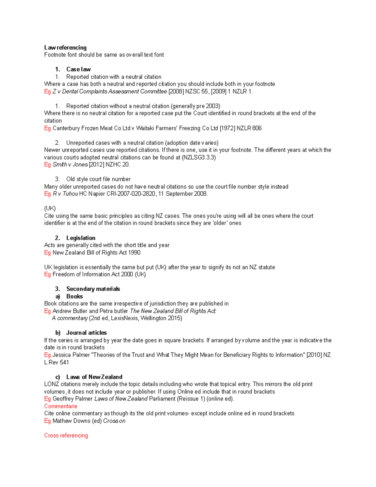 Footnotes and bibliography - Law referencing Footnote font should be ...
