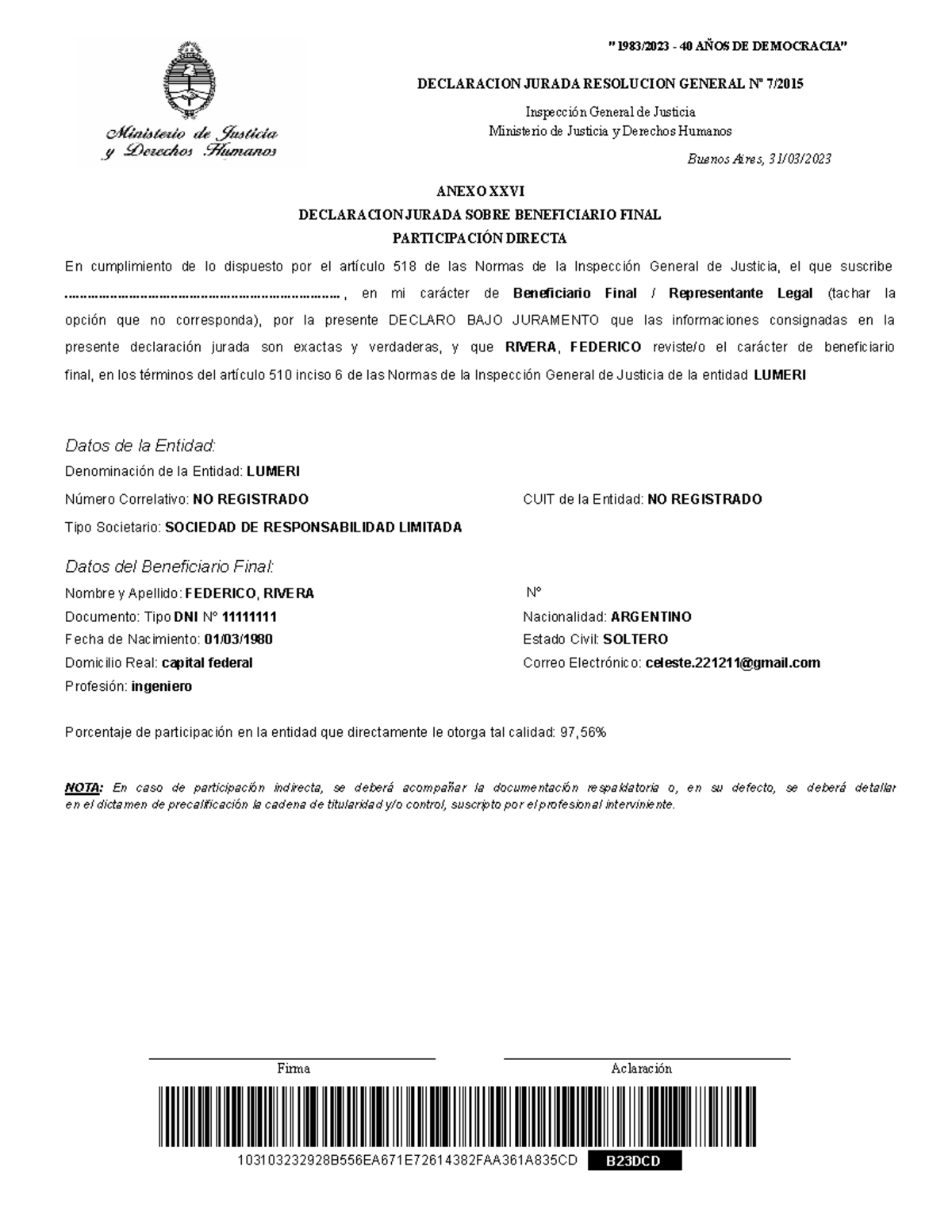 DDJJ de Beneficiario Final - Ministerio de Justicia y Derechos Humanos ...