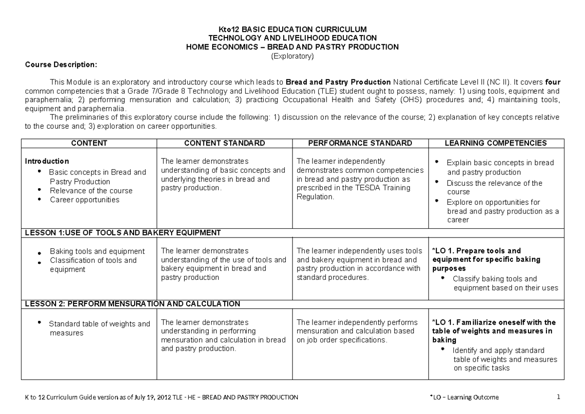 Tle-bpp - Course Description: Kto12 BASIC EDUCATION CURRICULUM ...