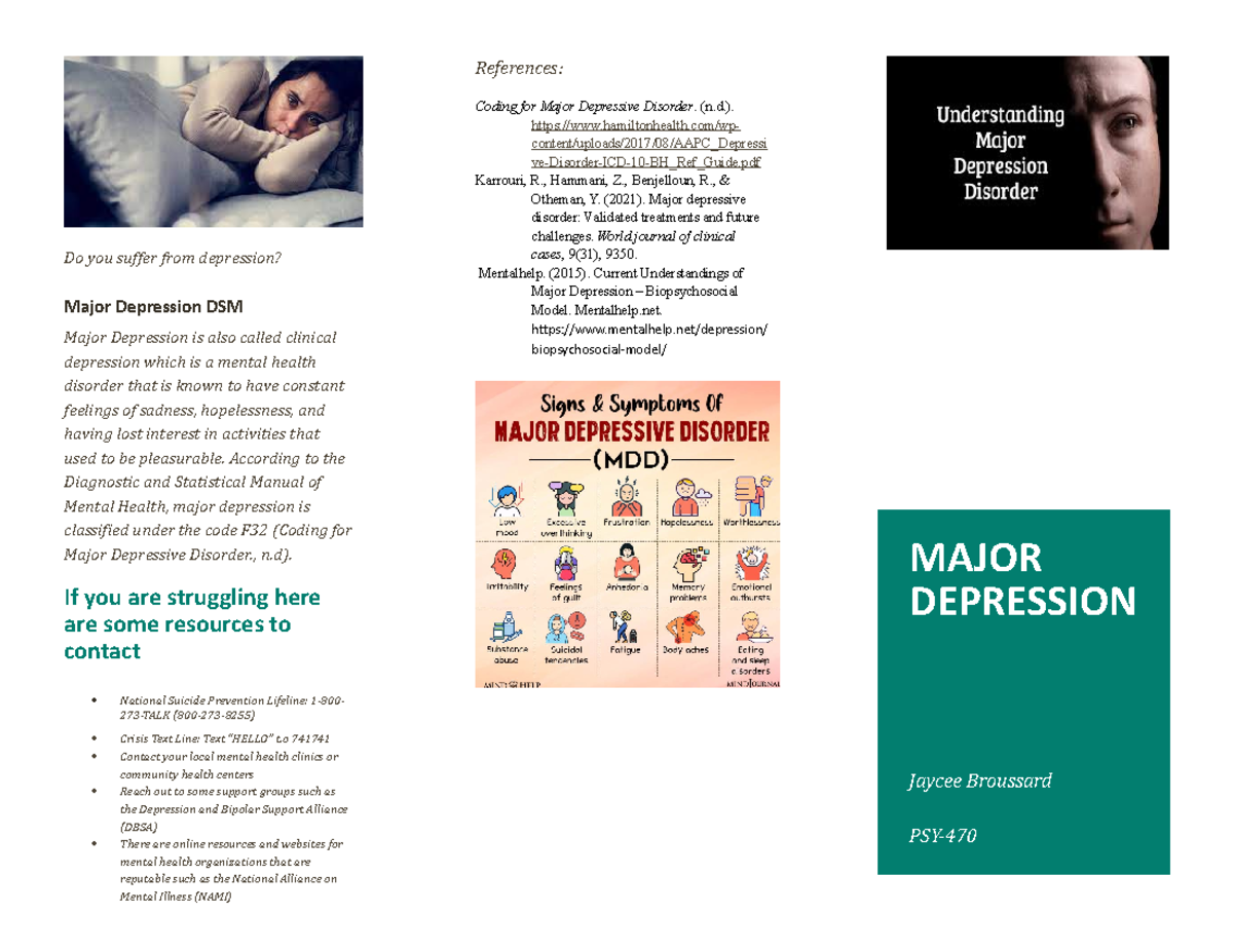 Major depressive Disorder brochure wk3 - ####### Do you suffer from ...